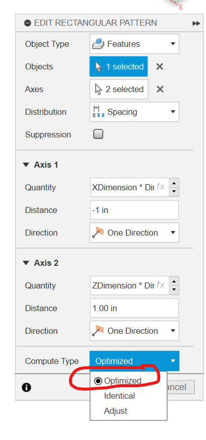 Solved: Changing a User Parameter used in a rectangular pattern causes pattern errors - Autodesk ...