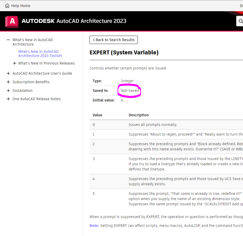 AutoCAD Architecture - System Variable Expert Not Persistent? - Autodesk Community