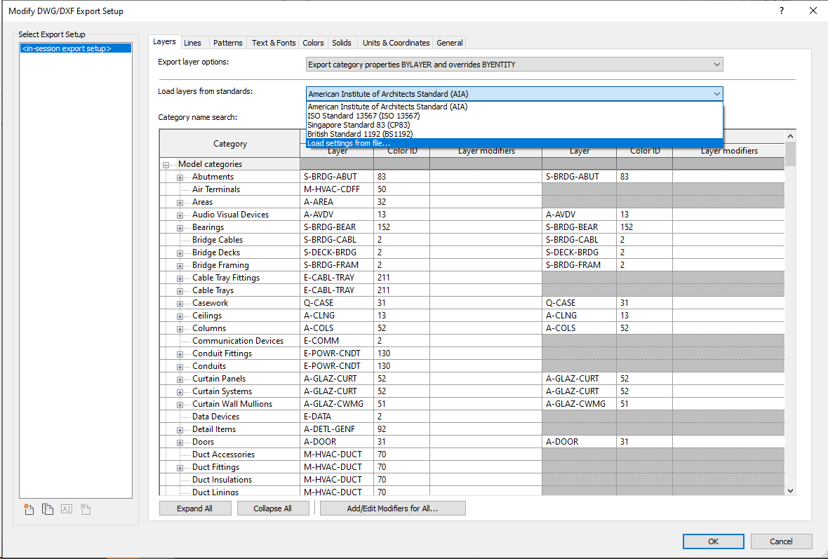 Revit export to CAD layer settings print list - Autodesk Community