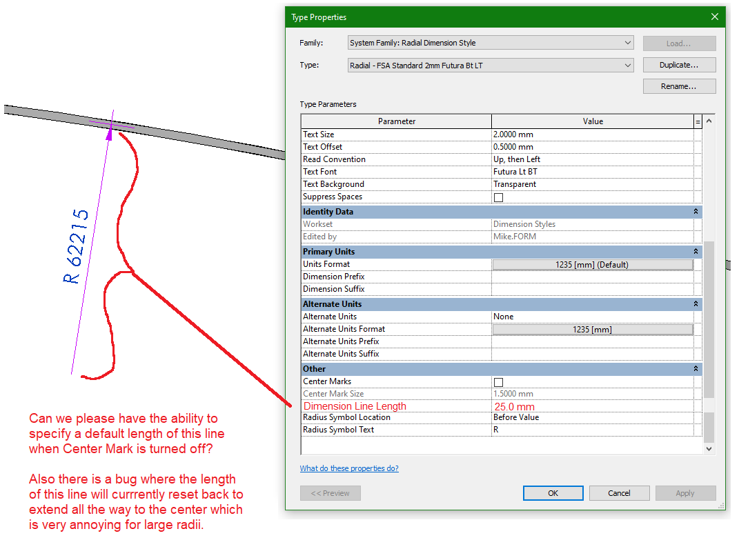 Radial Dimension Default Line Length - Autodesk Community