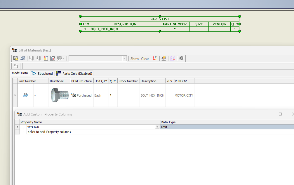 Custom I Property on content center part not linking to BOM. - Autodesk Community