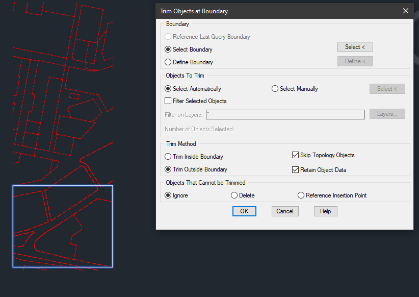 Specific problem with the maptrim command. Cant select automatically when I trim outside the ...