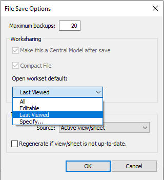 Allow change of the default setting for open Worksets for an active Revit central model ...
