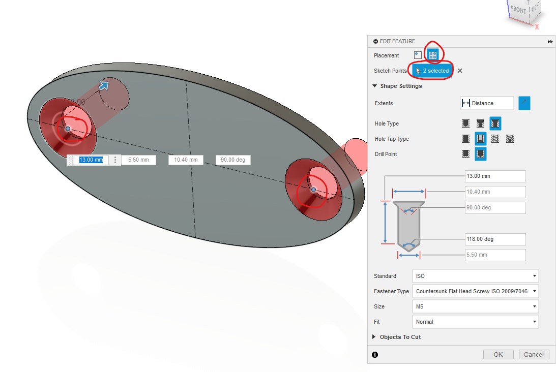 Solved: How to make two holes a set distance apart and centered off both sides of an oval ...