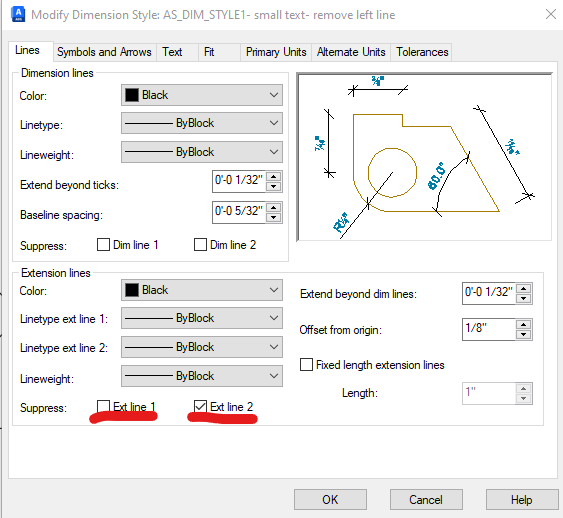 Suppressing Ext. Line in Parametric Dimensions - Autodesk Community