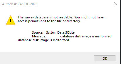 Solved: Corrupt C3D survey database "disk image is malformed" - Autodesk Community
