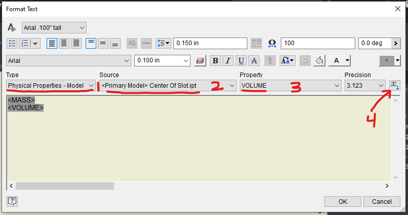 Solved: Read mass/ volume properties of the part on a drawing sheet and create text to show the ...