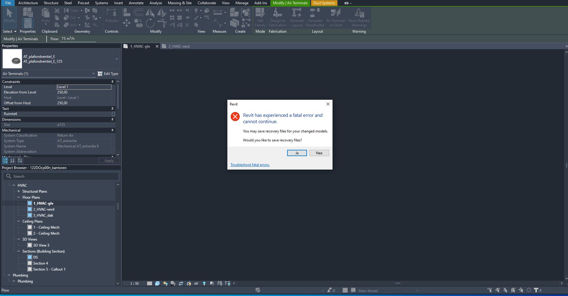 upgrade to revit 2024: changing air-flow (air terminals) causes fatal error - Autodesk Community