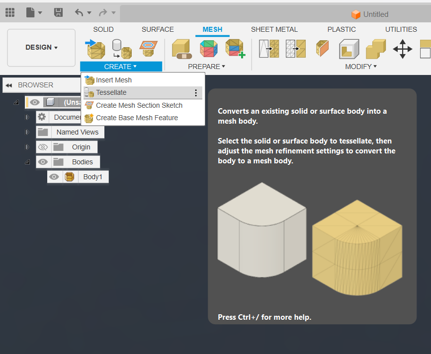 converted meshbody won't cut itself out of other body - Autodesk Community