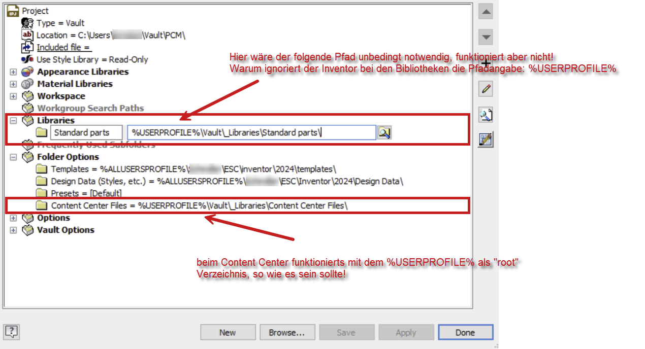 Gelöst: Projektdatei *.ipj - Bibliothekspfad mit %USERPROFILE%/... definieren - Autodesk Community
