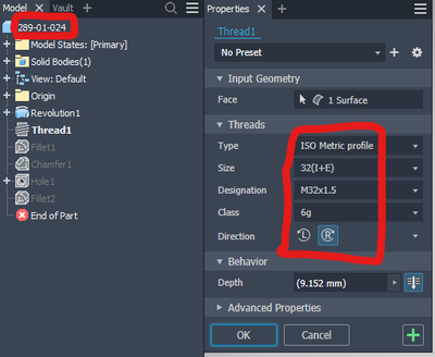 Is there a way to output a list of the threads used on each part in a ...