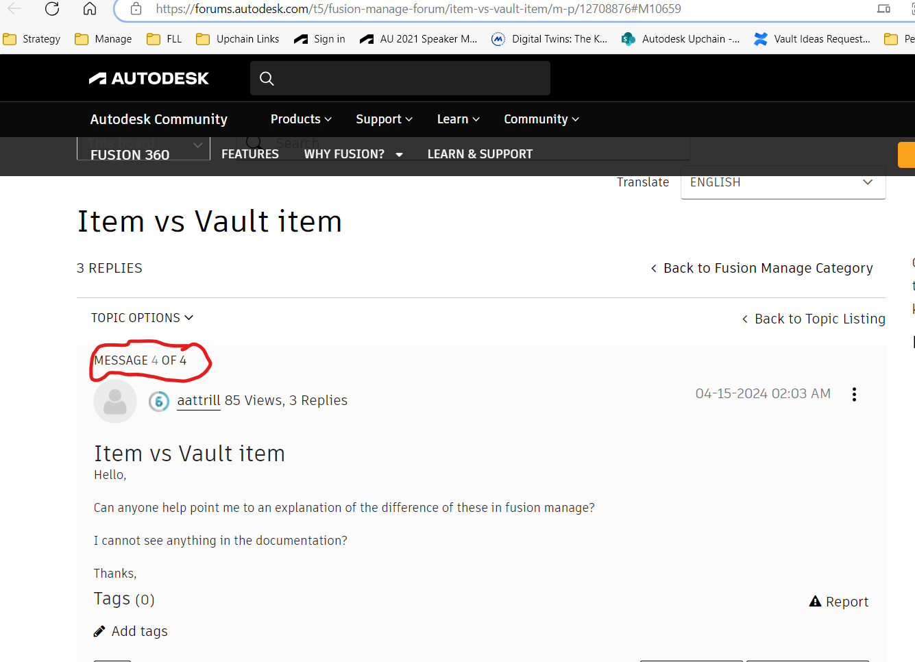 The Original message in the thread is tagged as the last message (Ex-4 ...