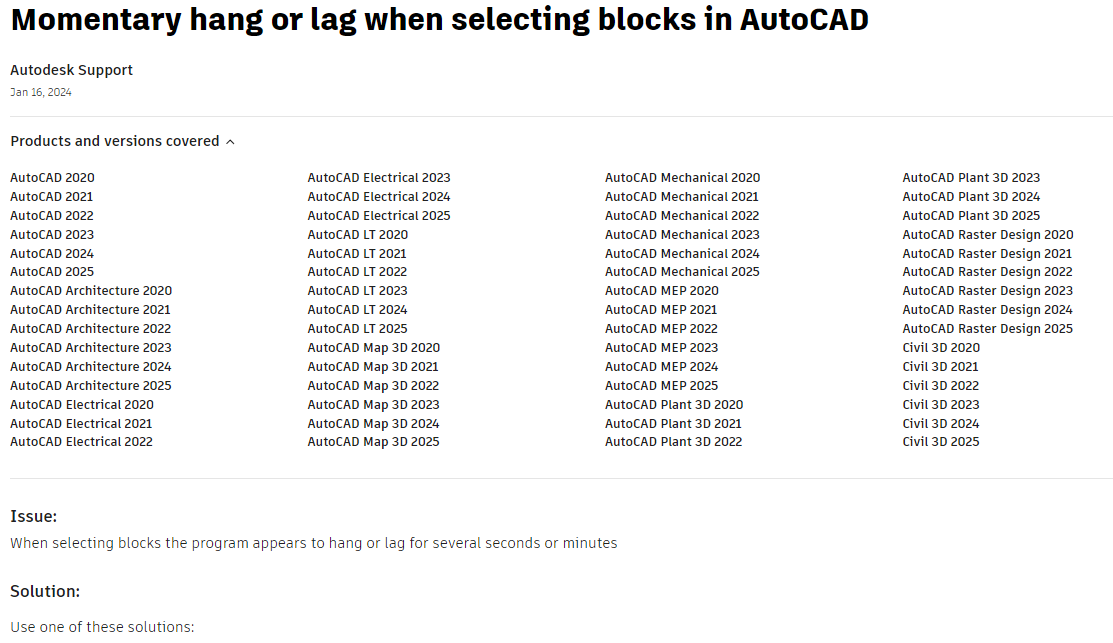 Solved: Autocad freezes when selecting blocks - Autodesk Community