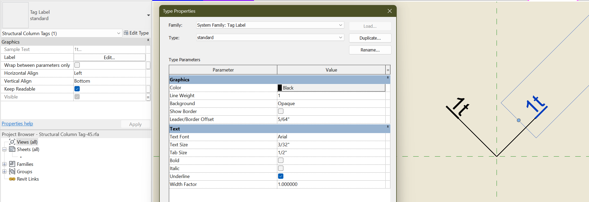 Column Tag on angle with under line - Autodesk Community
