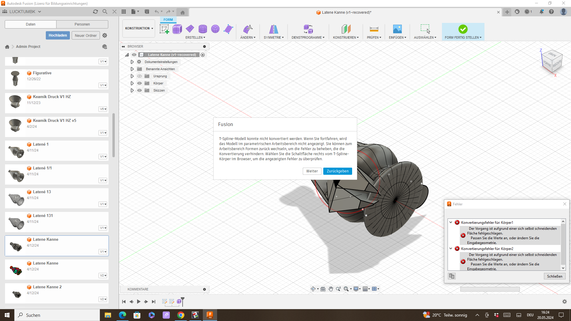 How can I change the modus from working in the mesh body mode back to ...