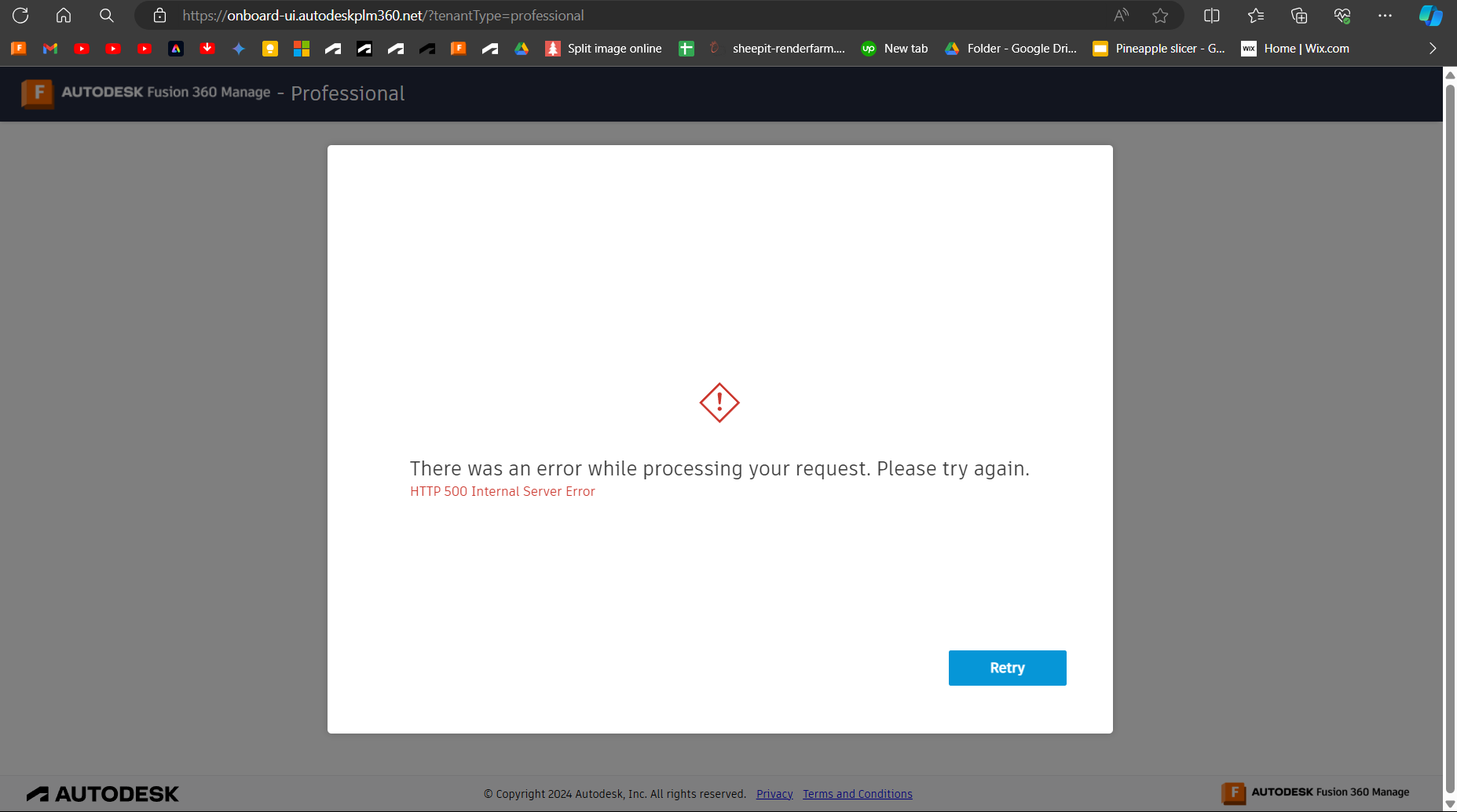 Could not access Fusion Manage- There was an error while processing your request. Please try ...