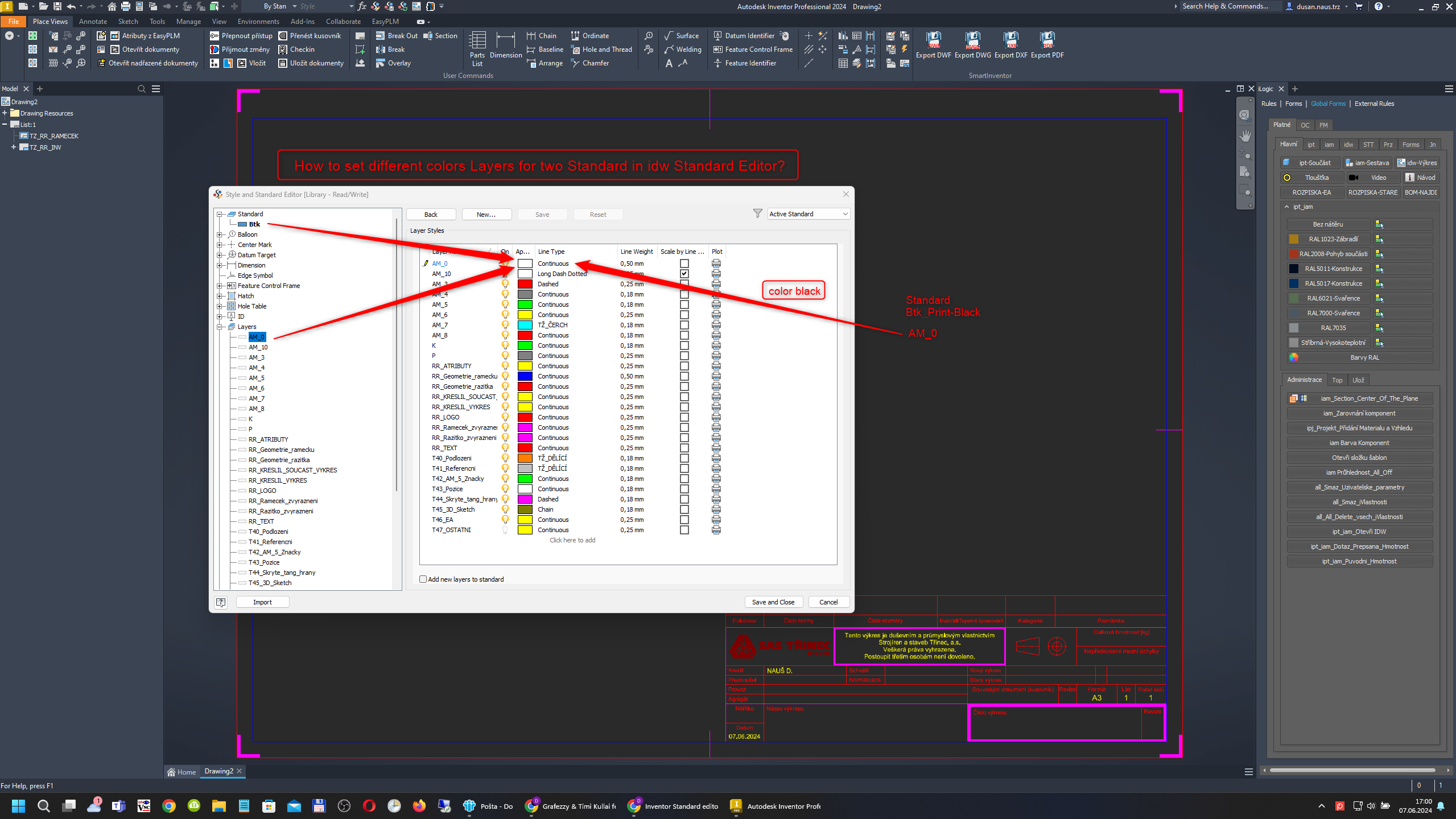 How to set different colors Layers for two Standard in idw Standard Editor - Autodesk Community