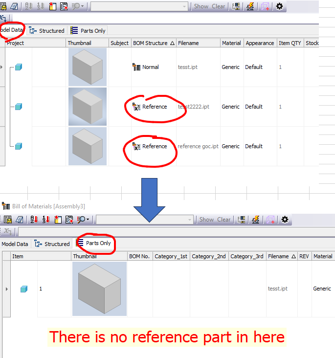 How to detect the reference part in BOM ( tab Parts only) - Autodesk ...