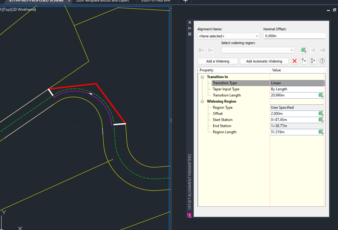 Offset Alignment - add "Curve" transition for widening - Autodesk Community
