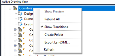 Corridor Transitions - Show Transitions - Autodesk Community