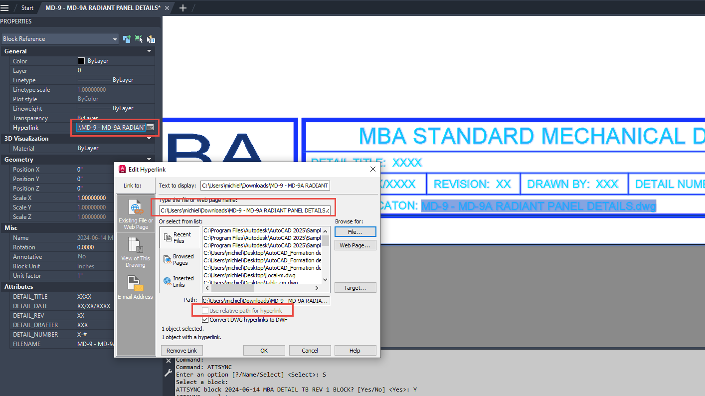 Solved: HELP PLACING A LINK IN THIS TB SO THE PDF CAN LINK BACK TO COMPANY CAD FILE LOCATION ...