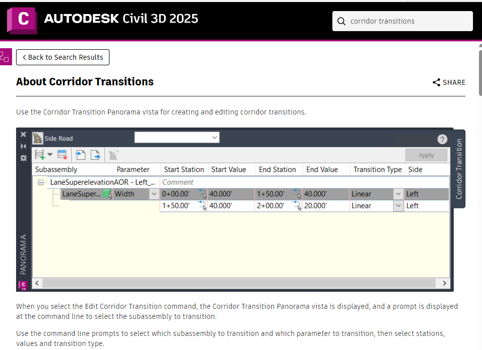 can you create transitions between two different subassemblies in a corridor? - Autodesk Community