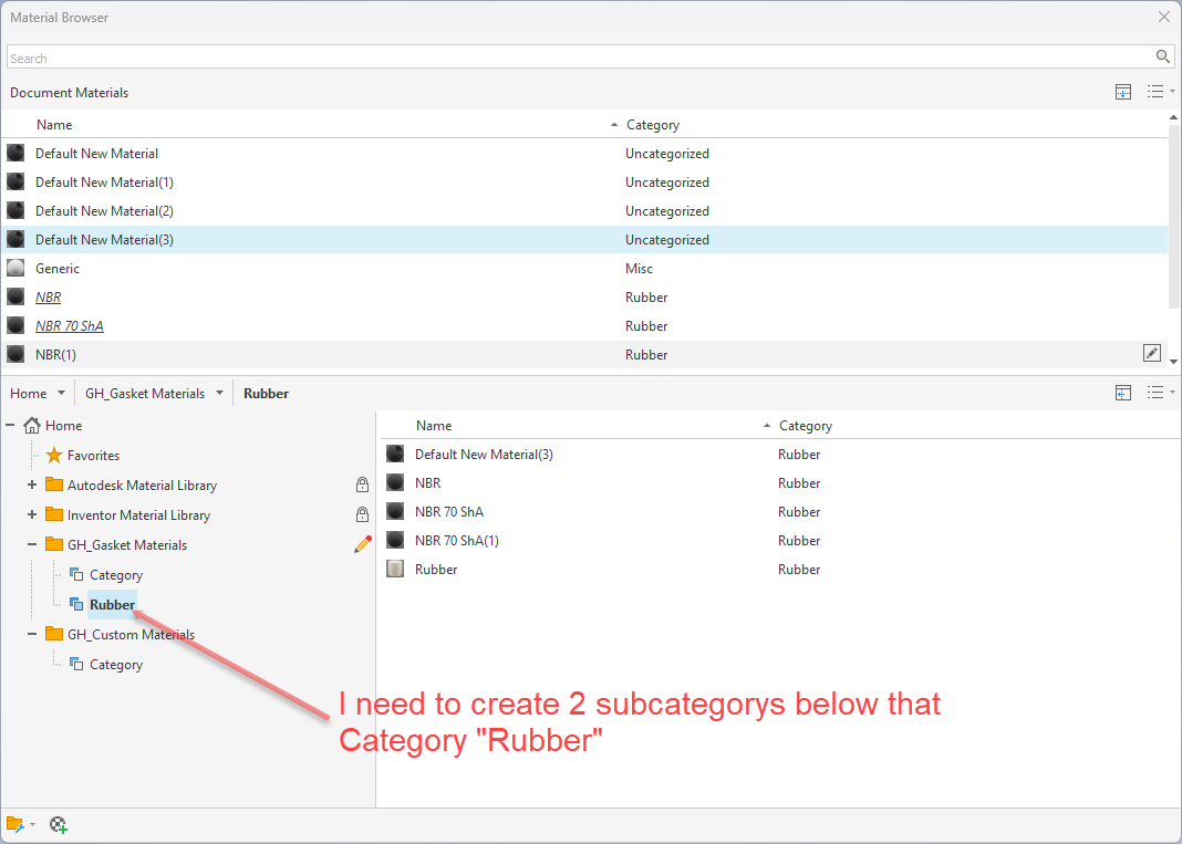 Createing af subcategory in the Material Browser inventor - Autodesk ...