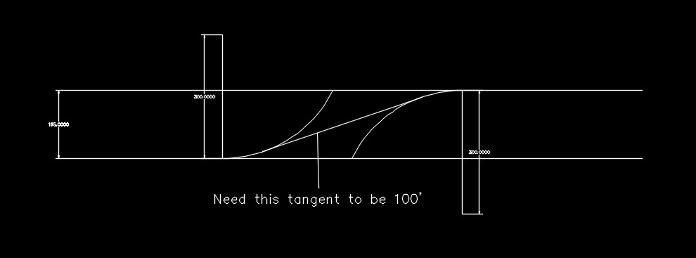 Solved: Want to draw a tangent a specific length to two circles that are tangent to two parallel ...