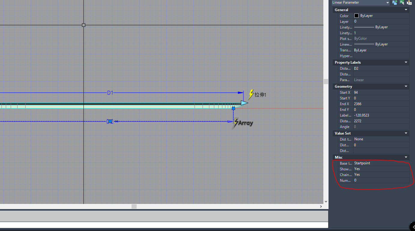 How can the red arrow be made to array in tandem with D1 length？ - Autodesk Community