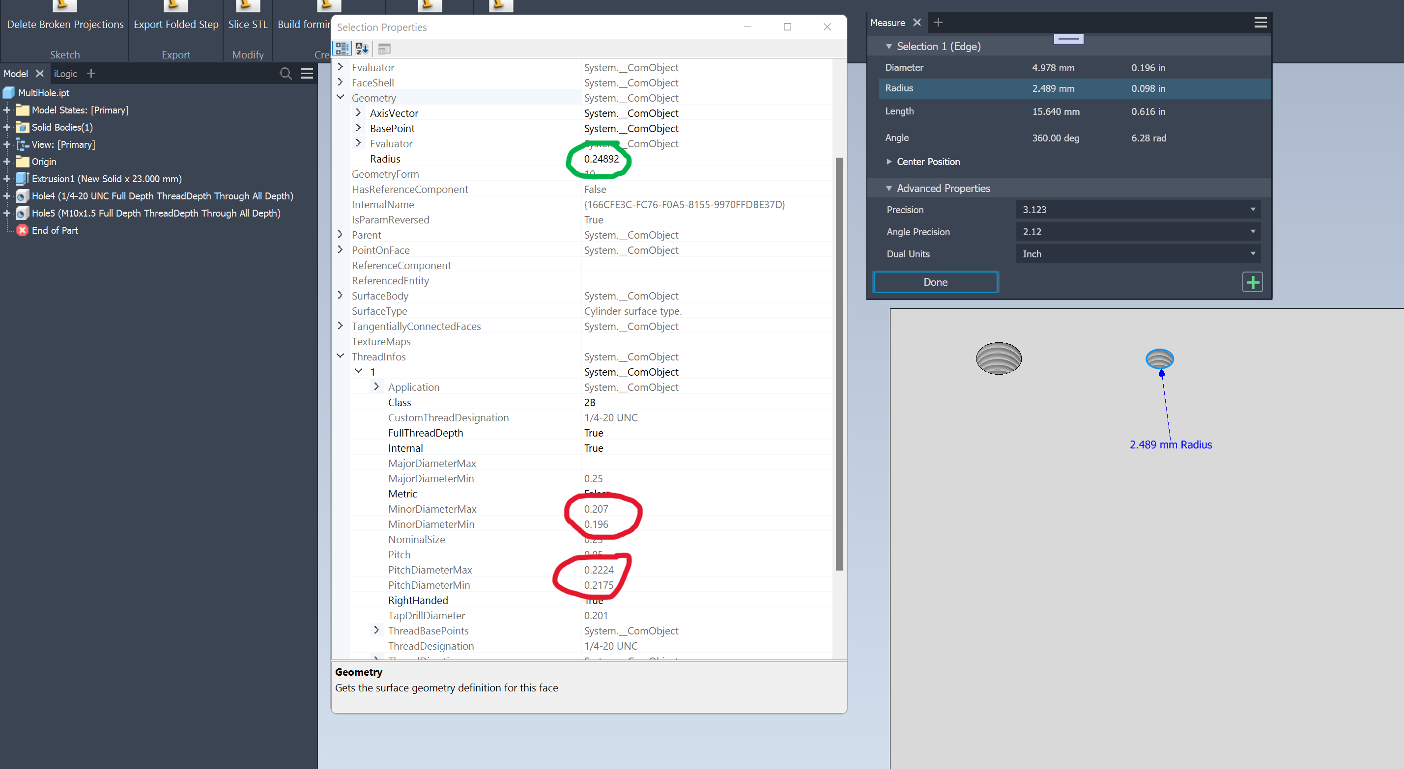 Solved: Wrong Hole / ThreadedFace thread info - Autodesk Community