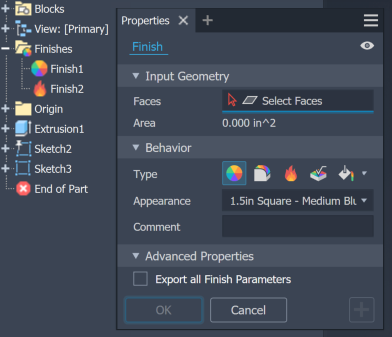 Solved: Finish Feature presets/eye dropper not showing in dialog box - Autodesk Community