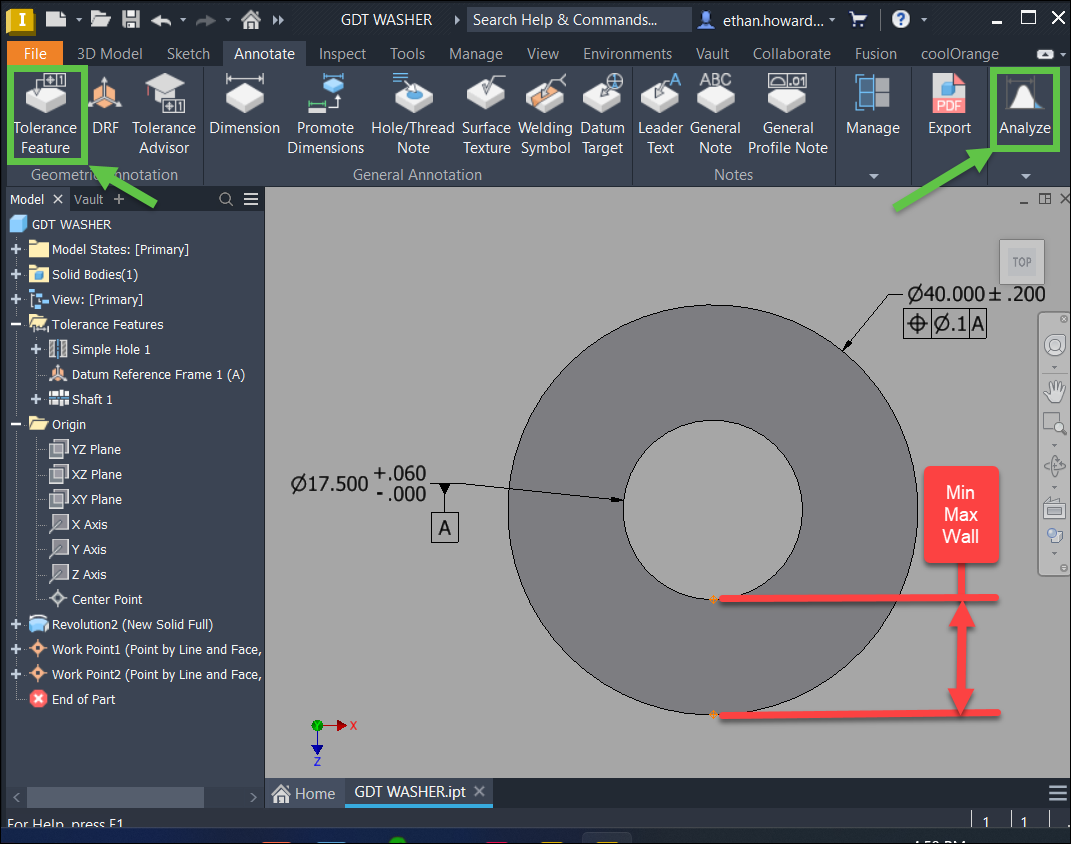 (MBD) Model Based Definition - Min/Max Wall Analysis in a .ipt (part ...