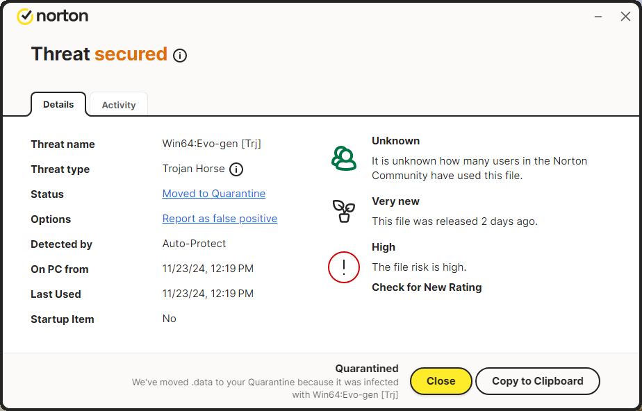 AVG antivirus found a trojan (Win64:Evo-gen [Trj]) in a file downloaded ...