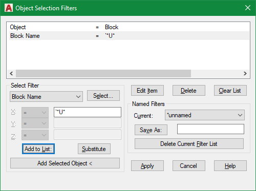 Select all blocks with name contains a letter - Autodesk Community