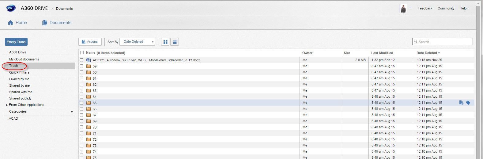 Solved: A360 Drive shares - Restore data - Autodesk Community