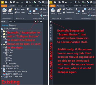 Enable Collapsing/Minimizing of Inventor Browser tabs (Model Browser, Vault, iLogic, etc ...