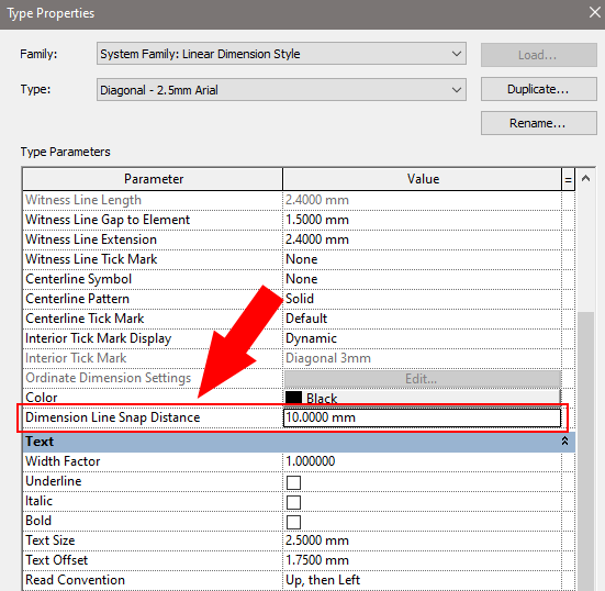 Set rule table for Dimension Line Gap Distance in relation to View ...