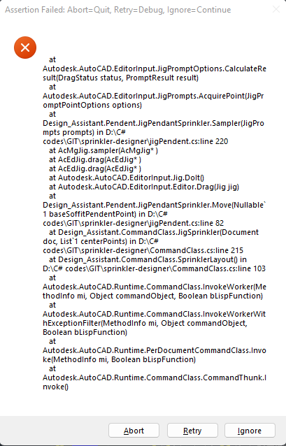 Assertion failed: Abort= Quit, Retry= Debug, Ignore= Continue - Autodesk Community