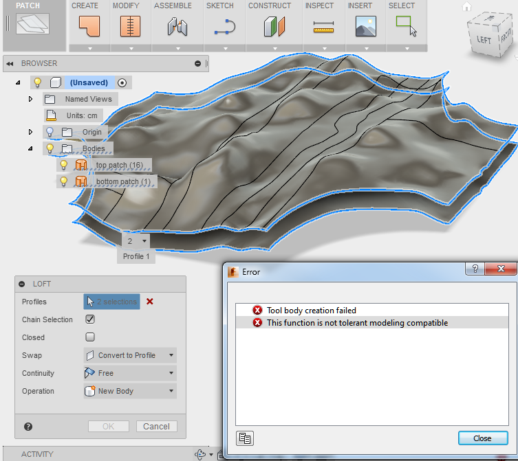 Solved: Error: "This function is not tolerant modeling compatible" when lofting patches ...