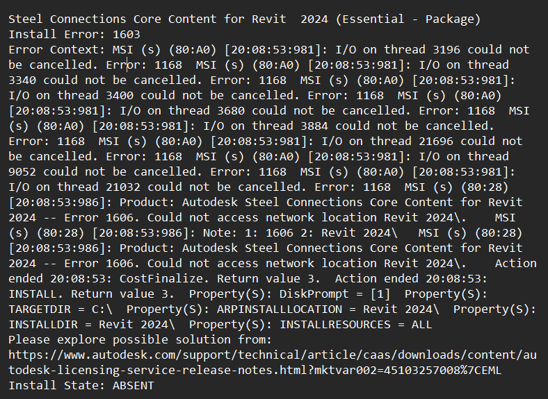 Revit Installation package not working properly. Log shows Install ...