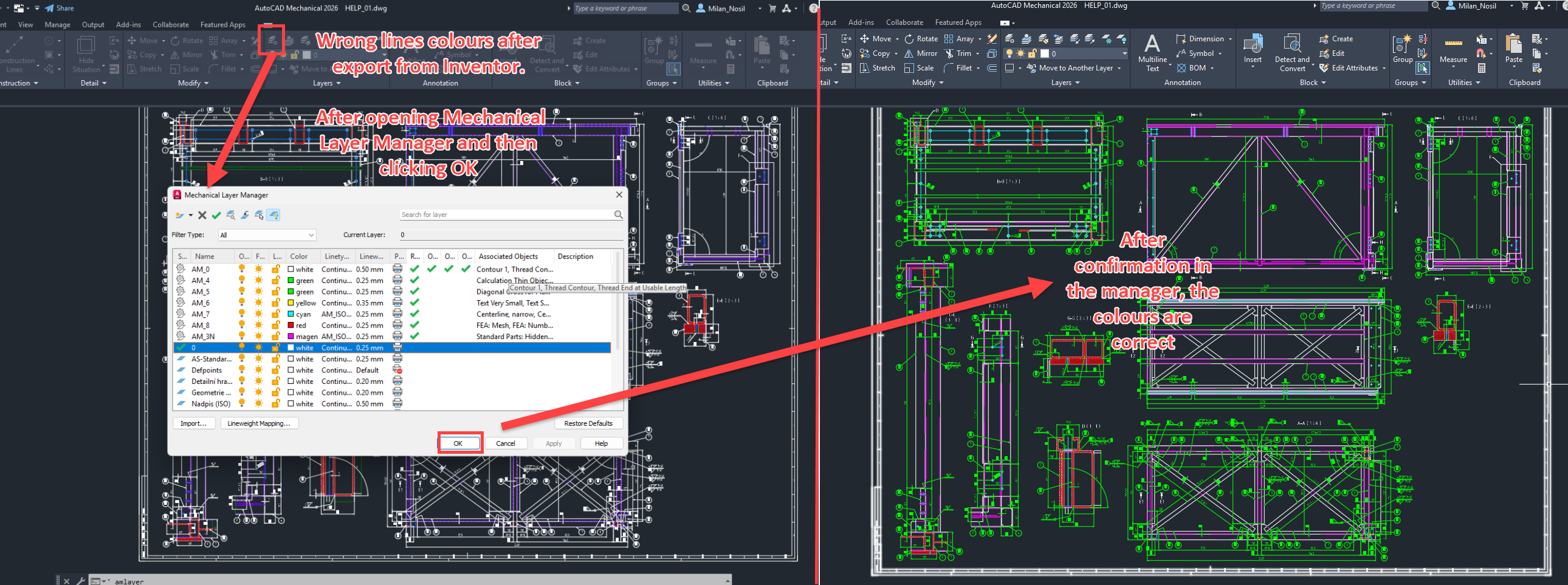 Incorrect colours after export from Inventor (Mechanical Layer Manager for correct colours ...