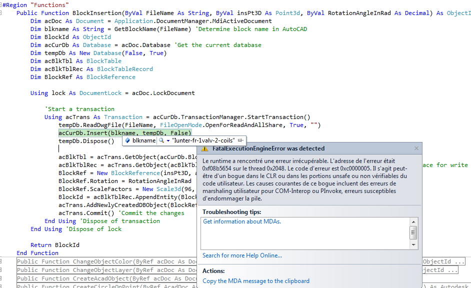 Solved: Block insertion randomly returns FatalExecutionEngineError - Autodesk Community