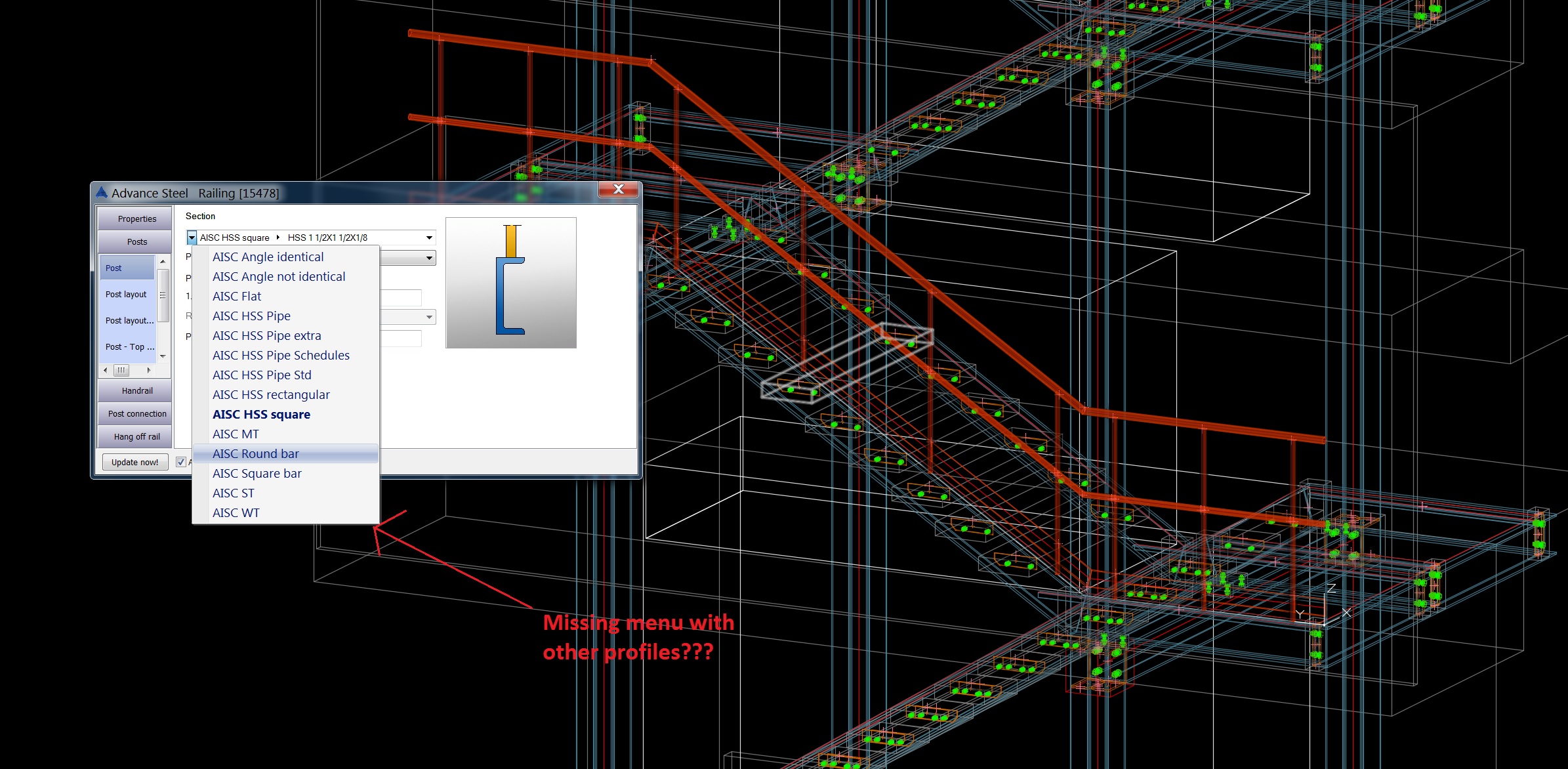 Railing Missing Sections In Drop Down Menu Autodesk Community
