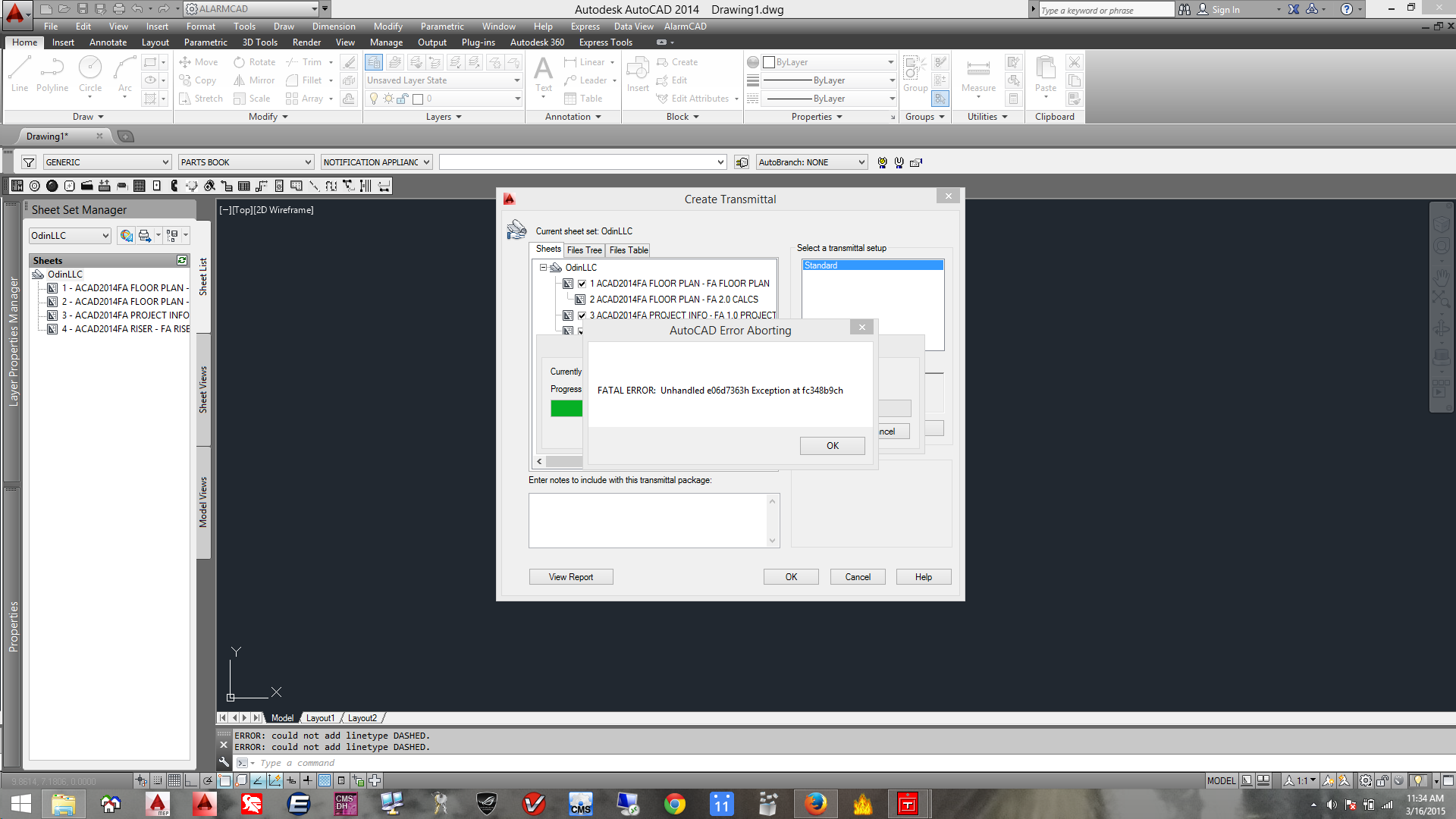 AutoCAD 2014 Fatal Crash can not create dashed line type on etransmit ...