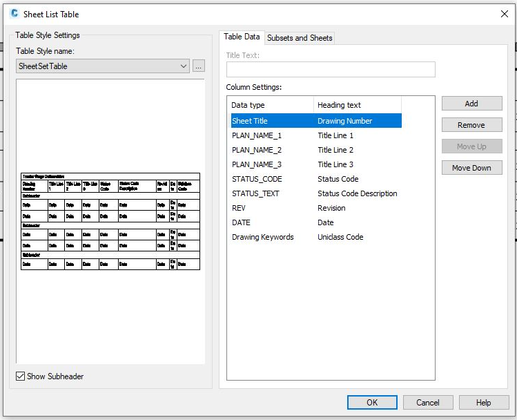 Help with SSM Sheet List Table - Autodesk Community