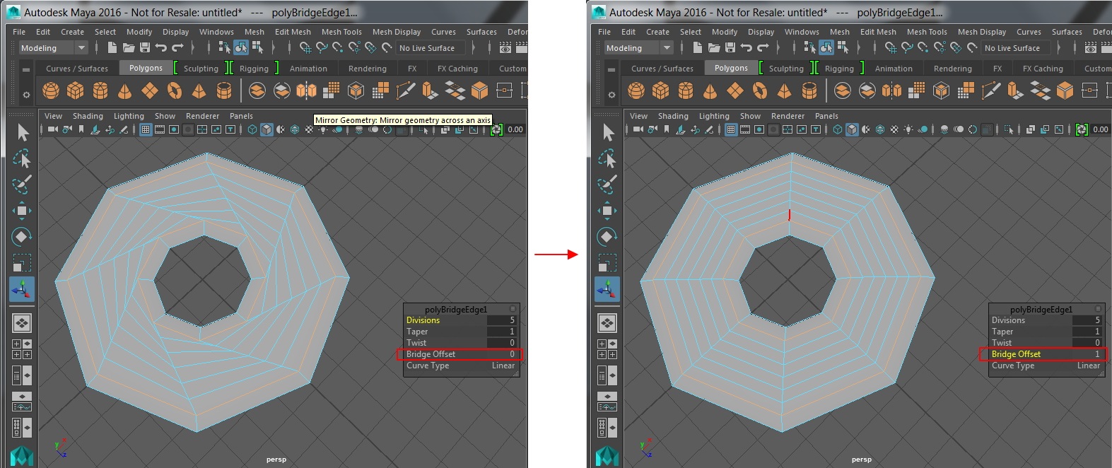 bridge edges is not good at working out best vertex order. - Autodesk ...