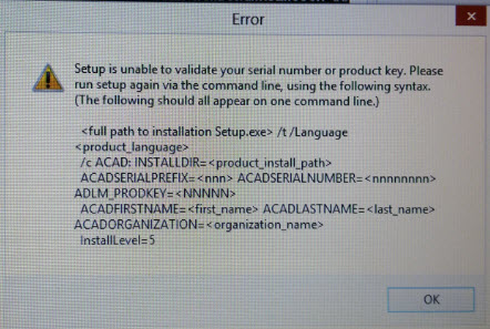 Setup is unable to validate SN or product key-During command line install - Autodesk Community
