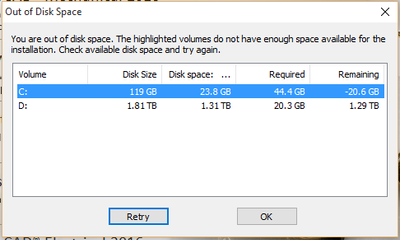 Out of Disk Space Installing to a Different Drive - Autodesk Community