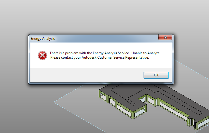 "There is a problem with the energy analysis service." Message ...