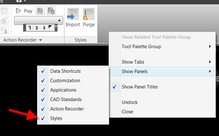 Where's the import styles command on the manage tab? - Autodesk Community
